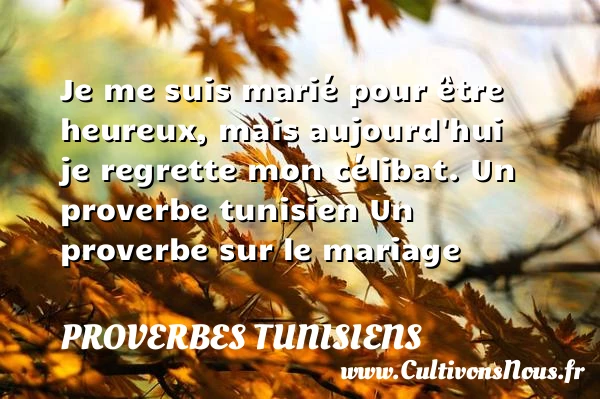Je me suis marié pour être - Proverbes tunisiens - Cultivons nous